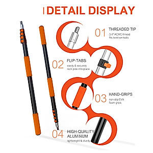 Buyplus 26FT Reach Light Bulb Changer for High Ceilings with 5-20FT Telescopic Extension Pole, Easy Flip-Tab Lock Bulb Changing Pole Extension with Basket and Suction Cup for Recessed Lights