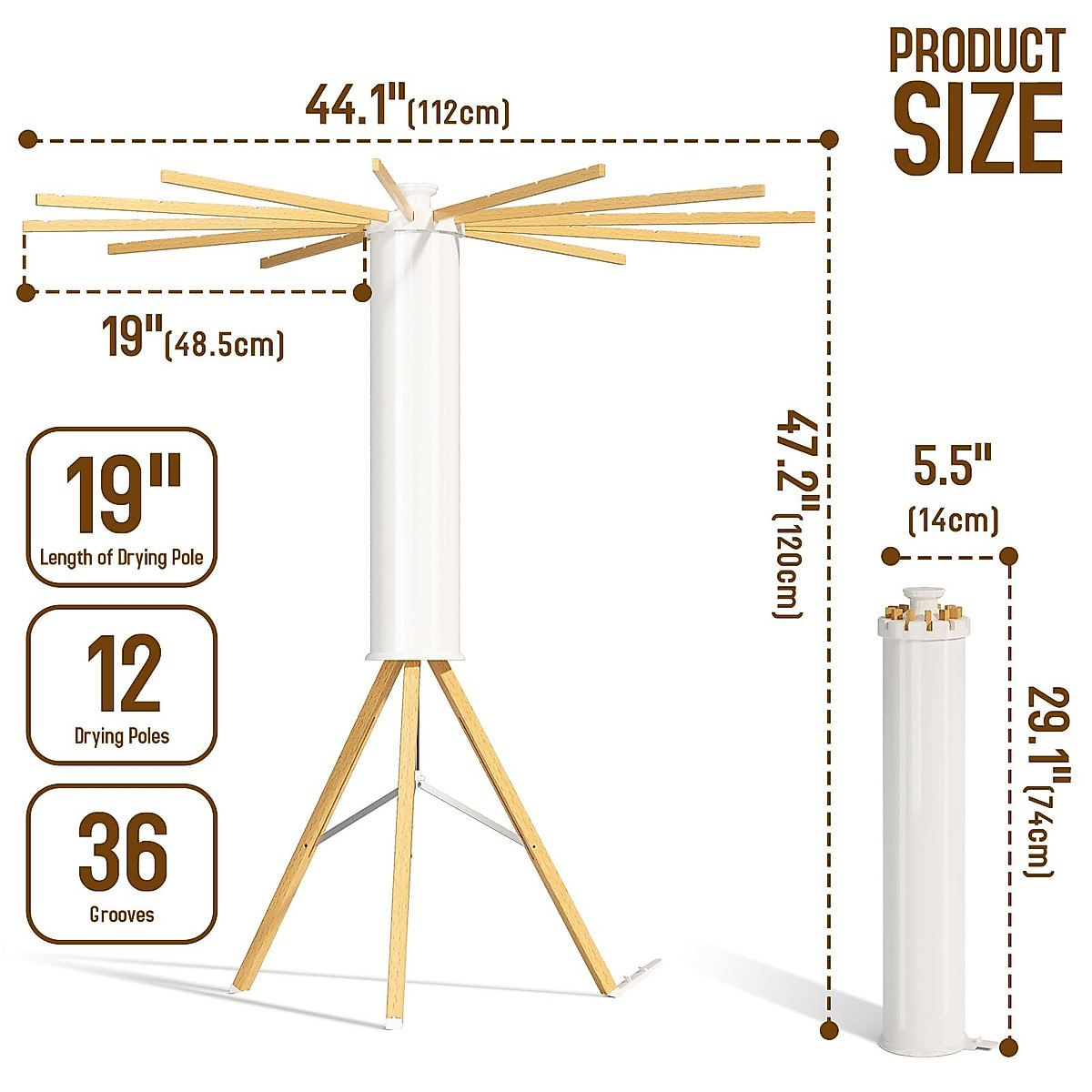 Tripod Clothes Drying Rack, Portable Drying Rack, Portable and Foldable Space Saving Drying Rack,12 Expandable Rods,Wooden, Collapsible Drying Rack for Camping, Balcony, Bedroom and Laundry Room.