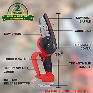 T TOVIA Cordless Power Chainsaw for Makita 18V Battery(Battery NOT Included), 4 Inch Hand-held Mini Pruning Saw for Wood Cutting, Tree Trimming, Camping