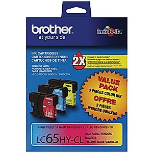 Brother LC65HYCL High-Yield 3-Pack -Ink Cartridge, 900 Page-Yield, Cyan Magenta Yellow