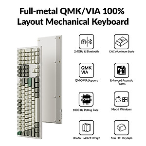 Keychron Q6 Max QMK/VIA Bluetooth Wireless /2.4 GHz/USB-C Wired Custom Mechanical Keyboard, Full Size Programmable Knob RGB Backlit Hot-Swappable Gateron Red Switch for Mac Windows Linux - White
