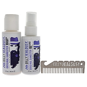 Billy Jealousy Original Gangster Beard Kit with Trave Size Beard Wash, Oil and Titanium Keychain Comb to Cleanse, Stengthen & Soften Facial Hair, Oud Wood Scent