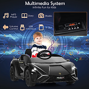 INFANS 12V Licensed Lamborghini Sian Kids Ride On Car with Parent Remote Control, Spring Suspension, MP3 Player, Electric Toy Roadster Carbon Fiber Textured for Toddler (Black)