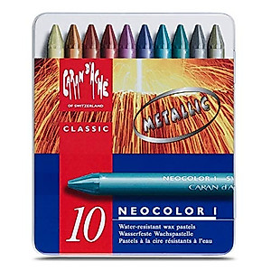 Neocolor I Water-Resistant Wax Pastels, 10 Metallic Colors