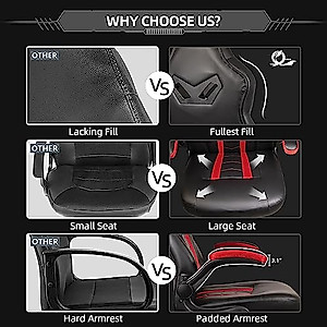 Ollega Video Game Chairs, Black Gamer Chairs for Adults, Computer Gaming Chairs for Teens, Racing Style Ergonomic Office Chair flip-up Arms and Lumbar Support, PU Leather Computer Chair 330 lbs