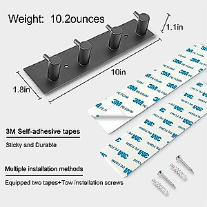 VIRFIN Key Hooks for Wall, Self Adhesive Key Holder for Wall with 2 Self-Adhesive Tapes, No Damage Key Holder Rack for Wall with 4 Key Hooks for Entryway, Door, Bathroom, Kitchen