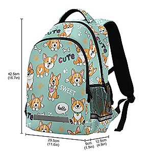 ALAZA Cute Dogs Corgi On Blue Backpacks Travel Laptop Daypack School Book Bag for Men Women Teens Kids