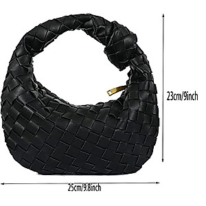 QWERTYUI Women Knotted Woven Handbag Soft Leather Fashion Shoulder Bag High Capacity Lightweight Handmade Clutch Bag,Silver,One Size