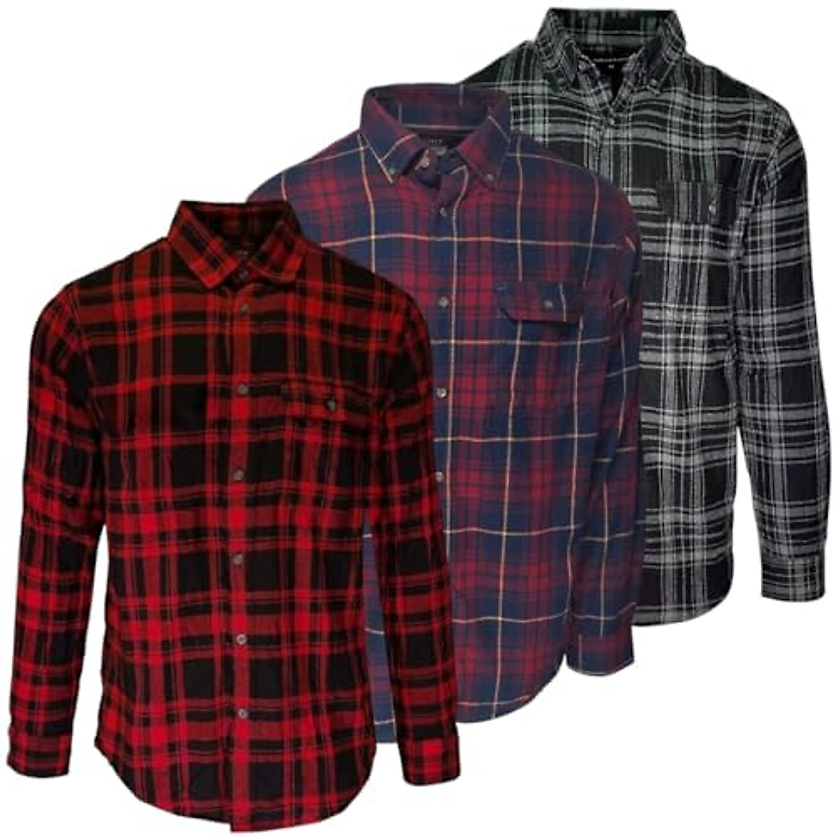 Andrew Scott Men's Cotton Flannel Shirts | Long Sleeve Button Down Casual Shirts | Multi Packs, Multi Plaids