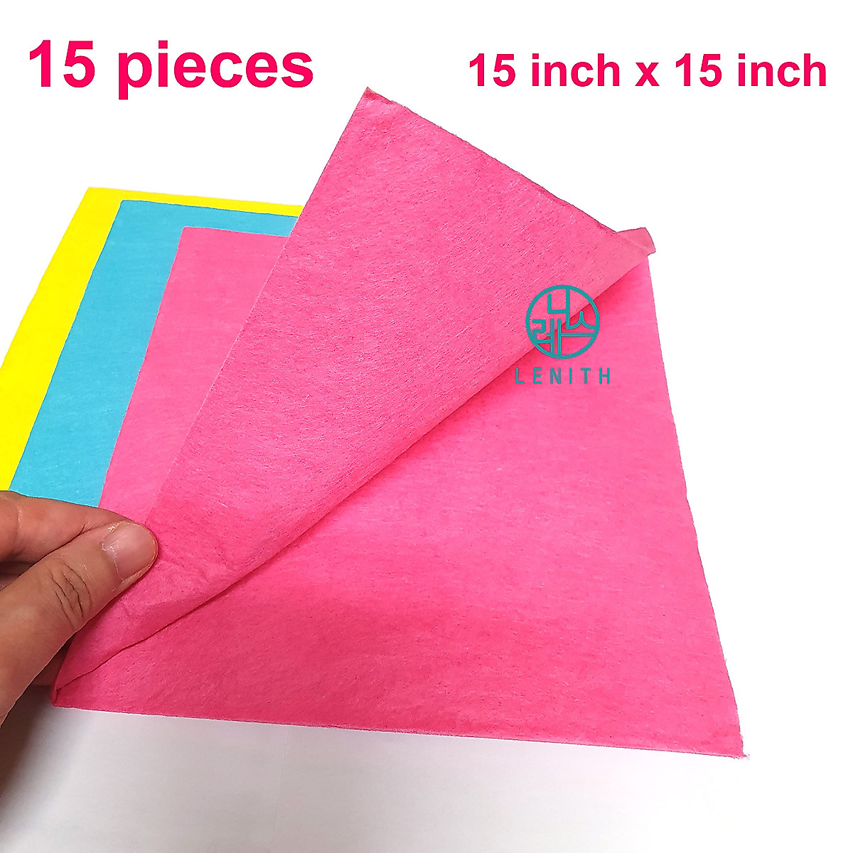LENITH [15 Packs] German Universal Household Color Dish Cloths (3 Colors, 15ea) Machine Washable Super Absorbent, Drying Eco-Friendly Non-Woven Fabric Kitchen Cleaning Cloth