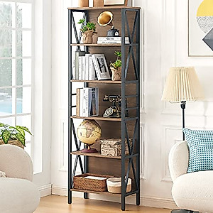 HOMISSUE Bookcase,6-Tier Tall Bookshelf Indstrial Bookshelves with Cabinet, Free Standing Modern Bookcase for Home Office Living Room and Bedroom,Vintage Brown