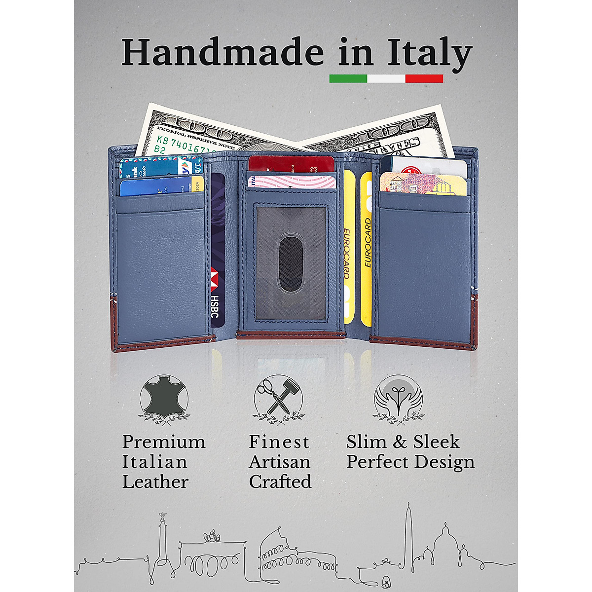 CALGARI® Italian Luxury Leather Wallets For Men | Trifold