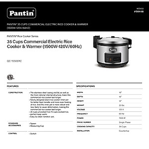Commercial Rice Cooker Large Capacity Rice Cooker & Rice Warmer - Extra Large Rice Cooker 35 Cups Raw / 70 Cups Cooked Big Rice Cooker 35 Cups Raw Rice Cooker 70 Cups Cooked 120V/1500W, ETL Listed