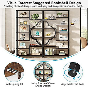 Tribesigns 75 Inch Tall Bookshelf, 11-Shelves Staggered Bookcase with Unique Arc-Shaped Design, Industrial Etagere Shelving Unit Storage Display Shelves for Living Room, Bedroom, Home Office, Brown