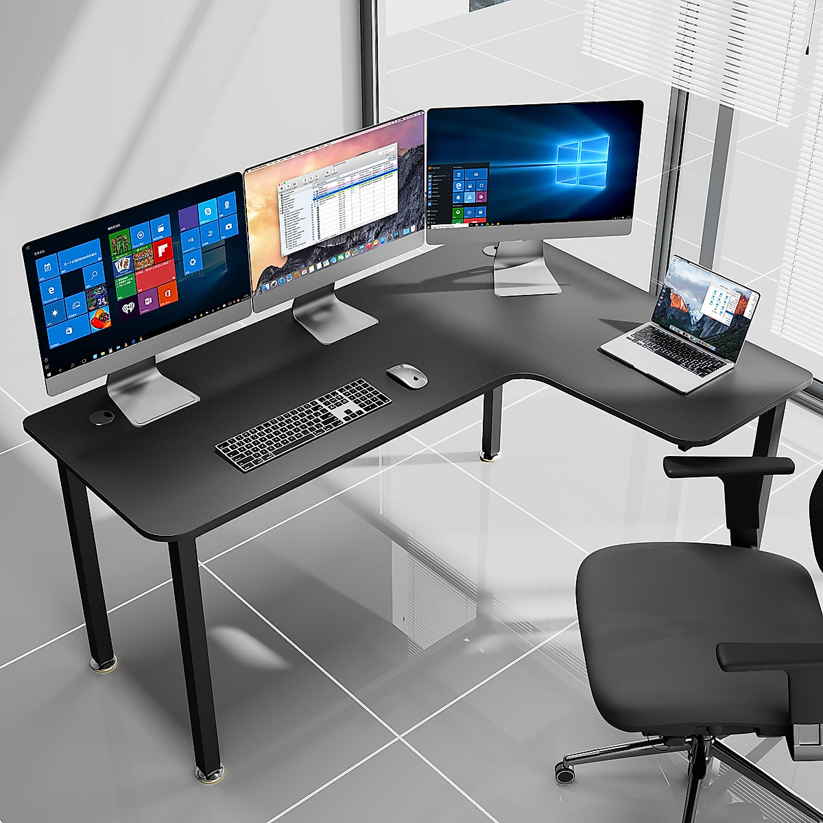 It's_Organized L Shaped Gaming Desk, 60 Inch Corner Computer Desk, Study Writing Desk, Ergonomic Gaming Table Workstation with Large Mouse Pad, Sturdy Metal Frame, Easy to Assemble, Right Side Black