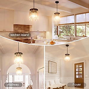 MAYNA Crystal Pendant Light, Modern Chandelier, Adjustable Height Hanging lamp, Black Pendant Lights for Kitchen Island Dining, Room,Living Room,Foyer,Hallway (1Pack)