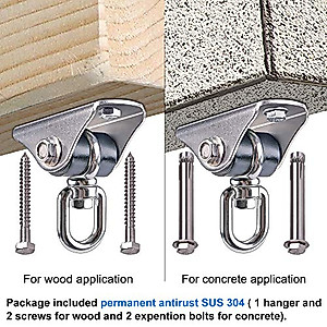 BeneLabel Quiet Swing Hanger, 360° Rotation, Stainless Steel, Heavy Duty, for Swing, Hammock, Yoga, Sandbag, 1000 LB Capacity