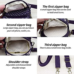WITERY Canvas Multi-Pockets Cell Phone Purse- Cute Floral Small Crossbody Bag with Adjustable Shoulder Strap, Zipper Smartphone Wallet for Women Girls