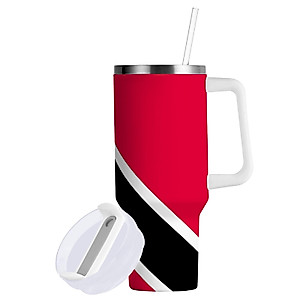 ODAWA Large Travel Insulated Tumblers with Handle and Straw Lid, Trinidad Tobago Flag Spill Proof Tumbler with Straw Stainless Steel Tumblers
