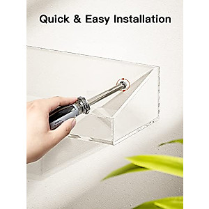 AMADA HOMEFURNISHING Acrylic Shelves, Floating Shelves with Mounting Hardware & Raised Edges, Clear Shelves for Pops, Kids' Books, Makeup, Collection Display & Organization, Set of 4, AMFS28