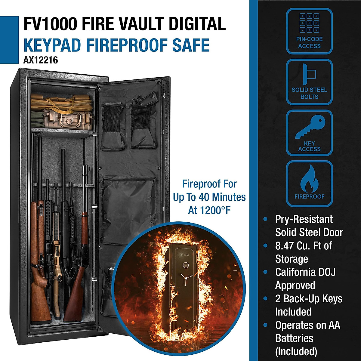 Barska FV-1000 Fire Safe Vault, Black, One Size