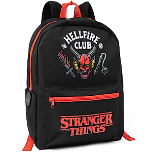 Stranger Things Hellfire Club Backpack | Black Rucksack with Adjustable Straps | Netflix Series Organised Luggage School Bag