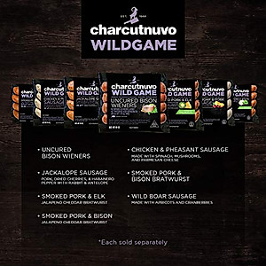 CharcutNuvo: Wild Game Bison Wieners - 10oz, 5 Pack - Fully Cooked and Smoked, Uncured Sausage Links - Paleo and Grass-Fed - No Antibiotics, Hormones, Gluten, Dairy or Sugar - No Nitrites or Nitrates