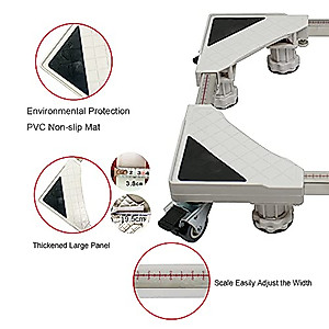 XINLAN Fridge Stand Mobile Base With 4 Locking Pair Wheels And 8 Oversized Strong Feet For Washer Dryer,Washing Machine Pedestal, Refrigerator Stand, Adjustable Square Base, Moving Roller (White)