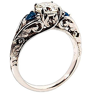 Bands Rings, Fashion Ring, Glitter Round Rhinestone Inlaid Hollow Band Ring Bridal Engagement Jewelry Gift - Dark Blue US8