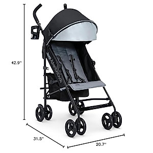 Jeep AdventureGlyde Stroller by Delta Children - Lightweight Travel Stroller with Smoothest Ride & Compact Fold, 3-Position Recline, Extra Large Storage Basket, Black/Grey