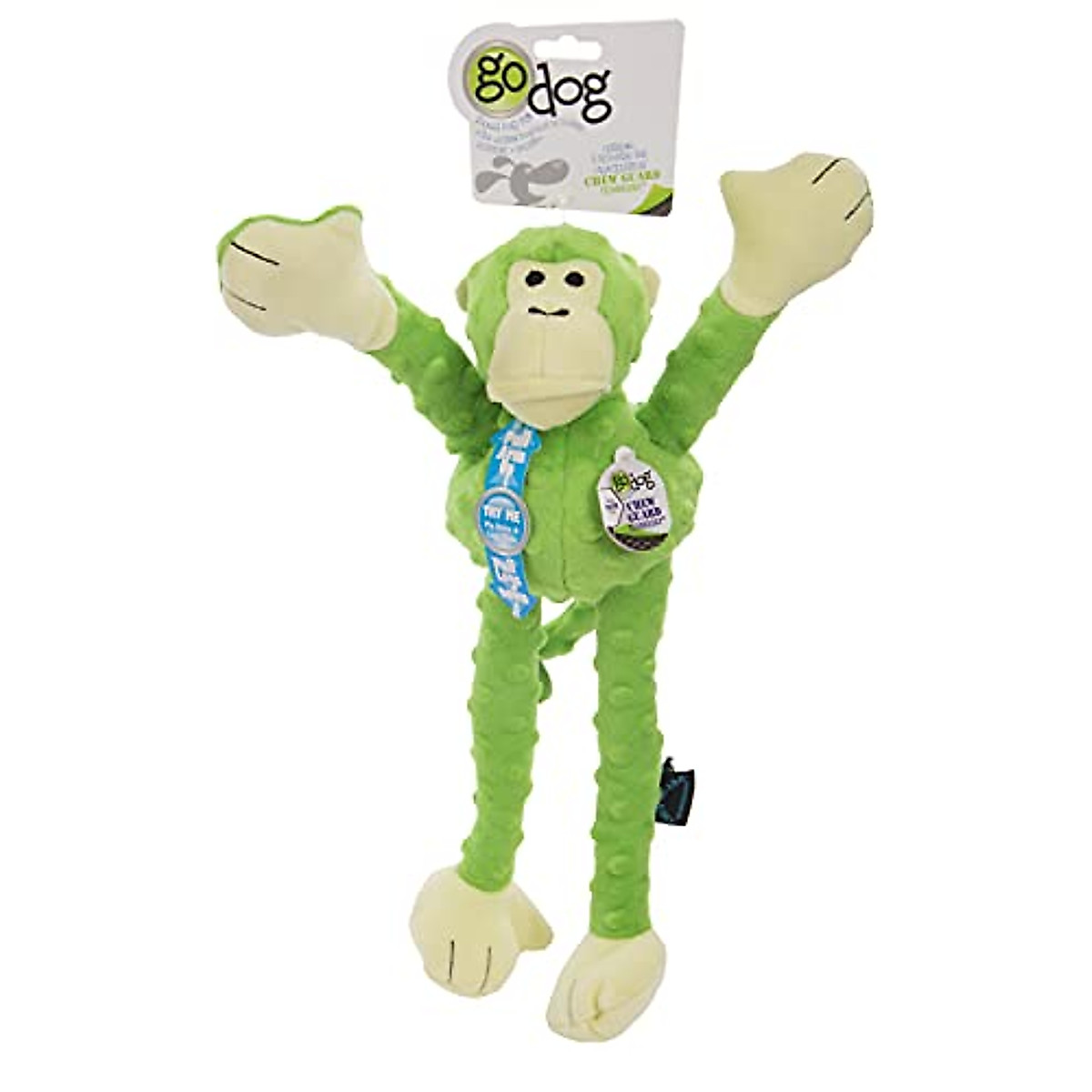 goDog Crazy Tugs Monkeys with Chew Guard Tough Plush Dog Toy, Green, Large