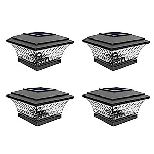 HUYIENO Solar Post Cap Lights Outdoor LED Lighting Deck Fence Cap Light Two Light Modes Warm White/Bright White Suitable for 4x4 Wooden Posts Black 4PK
