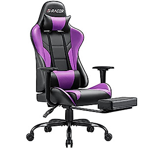 Homall Gaming Chair Computer Office Chair Ergonomic Desk Chair with Footrest Racing Executive Swivel Chair Adjustable Rolling Task Chair (Purple)