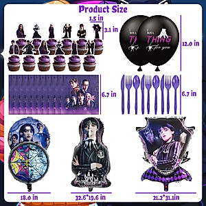 Wednesday Inspire Birthday Party Decorations, Wednesday Inspire Party Supplies Set Include Banner, Backdrop, Foil Latex Balloons, Tablecloth, Cake Toppers, Tableware, Wednesday Inspire Party Favors