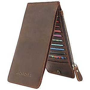 Jack&Chris Leather Multi Card Organizer Wallet Credit Card Holder Thin Wallet with Zipper Pocket,MBNM026 (Dark Brown)