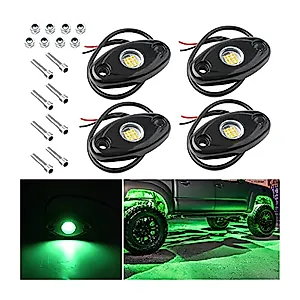 Rock Lights for Trucks, 4 Pods LED Rock Lights, IP67 Waterproof Neon Rock Lights Kits for Pickup ATV Off Road SUV, High Brightness Multifunction Underglow Lighting Glow Trail Rig Lamp (Green)