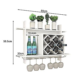 WANLECY Wall Mounted Wine Rack, 6 Bottles Wooden Wine Storage Display Rack with Metal Glass Holder, Modern Diamond-Shaped Wine Bottle Glass Holder Shelf for Wine Bottles, Liquor, Champagne