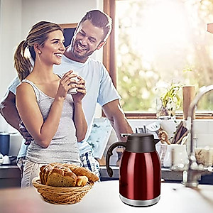 Stainless Steel Thermal Coffee Carafe Dispenser, Unbreakable Double Wall Vacuum Thermos Flask Large Capacity 56oz 1.6L Water Tea Pot Beverage Pitcher for Banquet and Easter Party(Bright Red)