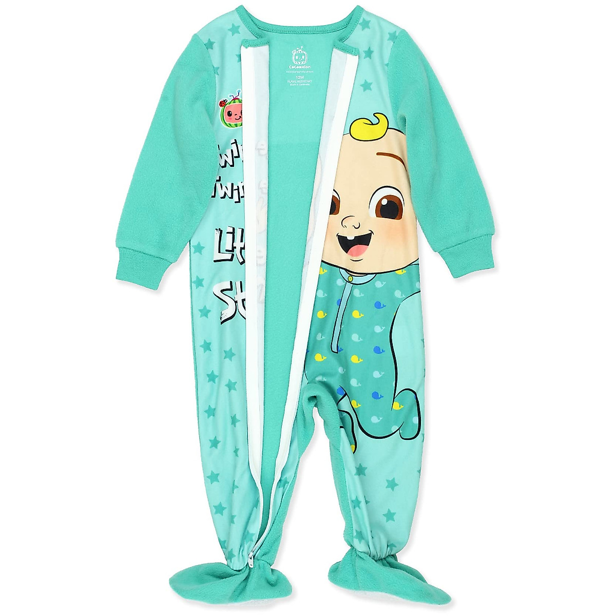 CoComelon JJ Little Star Toddler Infant Footed Blanket Sleeper Pajamas (24M, Teal)