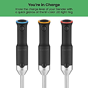 CHEFMAN Cordless Portable Immersion Blender 5-in-1 Blender Set, Ice Crushing Power with One-Touch Speed Control, Comes with Potato Masher, Whisk, Chopper, Beaker, and Storage Case, Stainless Steel