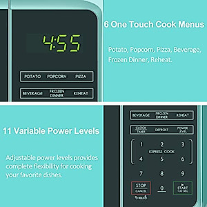 Willz Countertop Small Microwave Oven, 6 Preset Cooking Programs Interior Light LED Display 0.7 Cu.Ft 700W Green WLCMV807GN-07