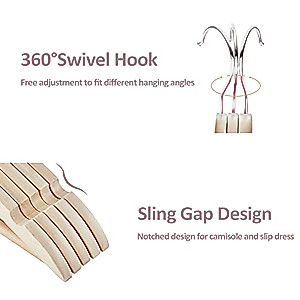ROSOS Wooden Hangers 20 Pack, Solid Wood Hangers with 360 Swivel Chrome Hook, Smooth Finish & Precisely Cut Notches, Slim Wooden Coat Hangers for Closet, Natural