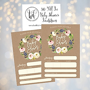 50 Fill in Kraft Baby Shower Invitations, Baby Shower Invitations Burlap, Rustic, Custom, Neutral, Baby Shower Invites for Boy, Baby Girl Shower Invitation Cards, Baby Invitations Printable