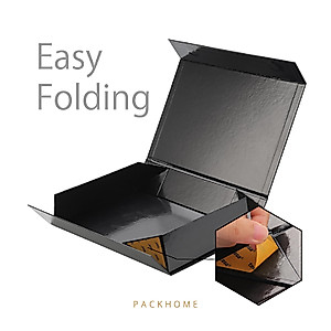 PACKHOME Gift Box 11x7.8x2.3 Inches, Gift Box with Lid, Sturdy Shirt Box with Magnetic Lid for Wrapping Gifts (Glossy Metallic Black)