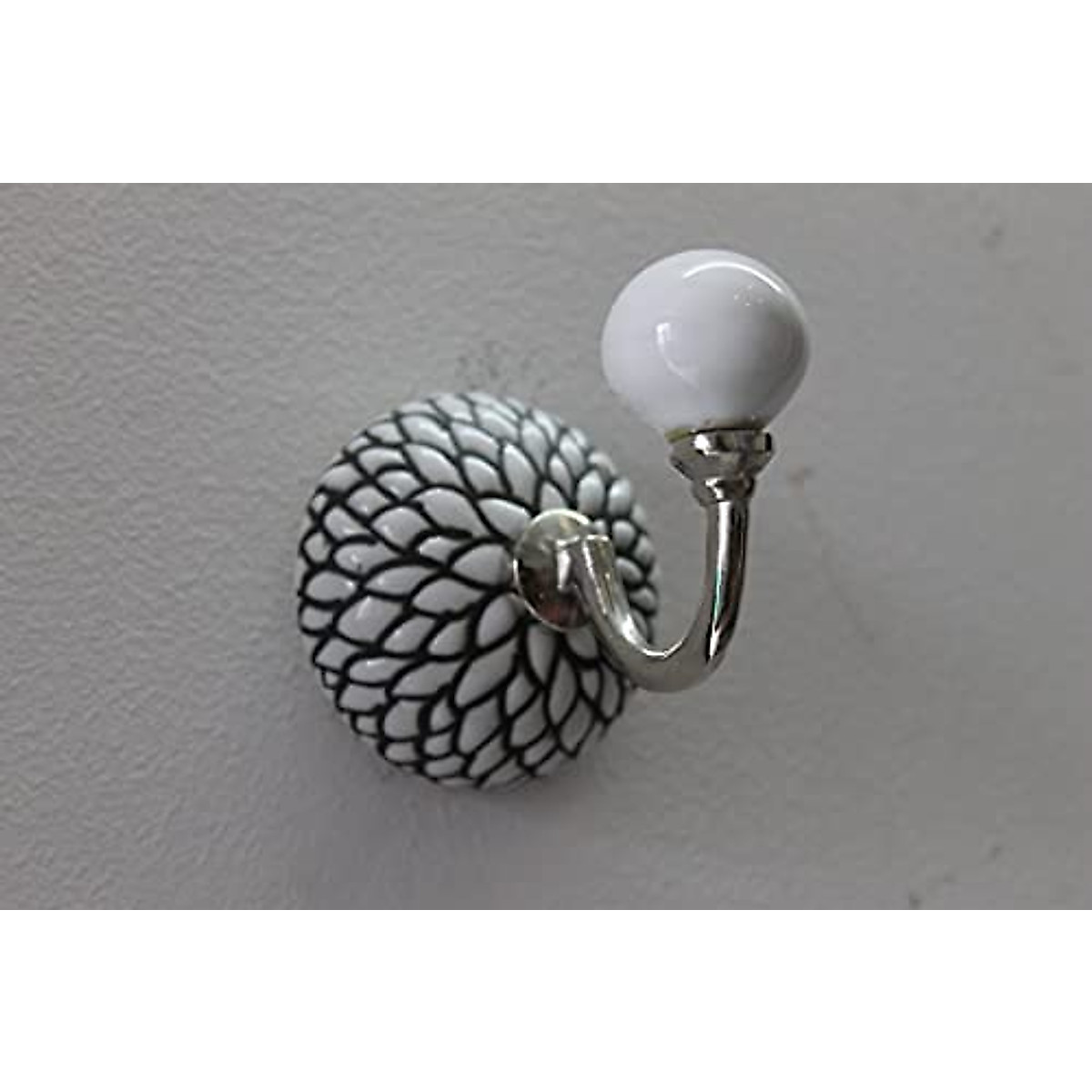 PARIJAT HANDICRAFT Hand Painted Beautifully Black & White Colored Ceramic Wall Hook Hanger Key Holder hat Clothes hangings Bath Towel Hook Hanger.