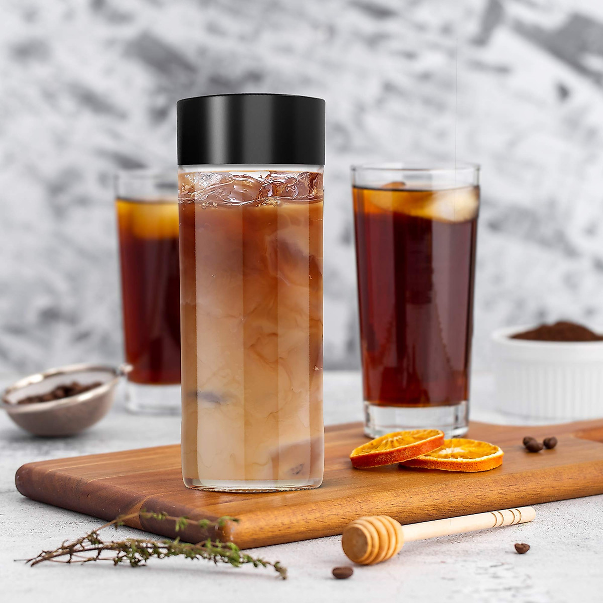 Glasstery Travel Glass Juicing Bottle - Jar Cups - Leak-proof Reusable Glass Water Bottle for Drinking Kombucha Tea Smoothies Milk – Shatter-Resistant Glass Jars with Lids (8, Glass)