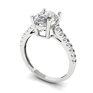 2.21 Ct Oval Cut Clear Simulated Diamond 14K White Gold Solitaire with Accents Engagement Anniversary Ring Size 5.25