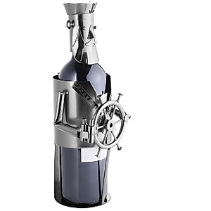 BRUBAKER Wine Bottle Holder 'Boat Captain' - Metal Sculpture - Wine Rack Decor - Tabletop - incl. Greeting Card
