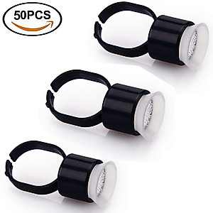 Ink Ring Cups - 50Pcs Pigment Rings Microblading Pigment Glue Rings with Sponge Ink Cups Caps Permanent Makeup Tattoo Eyelash Eyebrow Extensions Medium Holder for Microblading Supplies