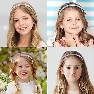 WLLHYF Glitter Headband, 4pcs Plastic Sparkly Cute Non Slip Chunky Hairbands, Thick Bling Confetti Rainbow Hair Bands with Teeth, Little Girls Colorful Hair Accessories